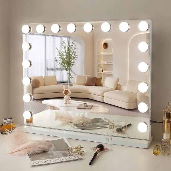 VANITII Large Hollywood Makeup Vanity Mirror with 15 LED Bulbs 3 Lights Adjustable USB Charging ...